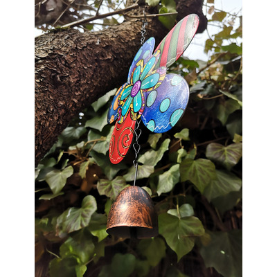 Decoratiune gradina Floare cu clopotel de vant, metalic, 27x16x4 cm ...