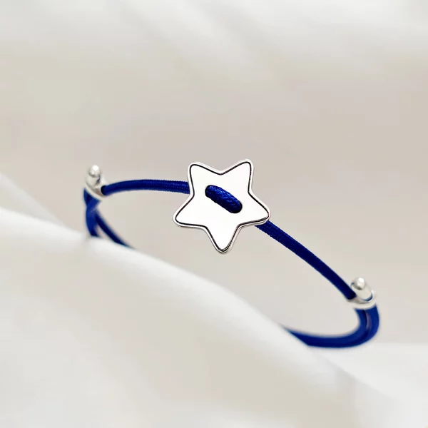 Brățara Stea - Șnur albastru Gros si 2 bilute de 3 mm - Argint 925 - Chic Bijoux