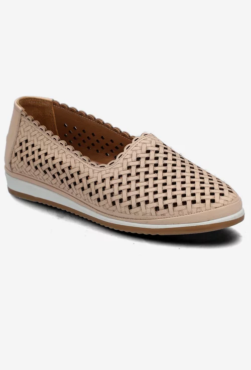 Balerini perforati bej din piele - Dasha.ro