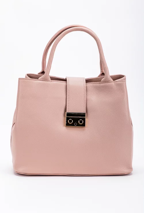 Geanta roz pudra compartimentata din piele texturata - Dasha.ro