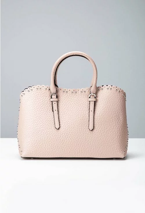 Geanta roz pudra din piele cu tinte si barete - Dasha.ro