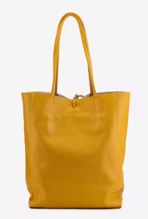 Geanta shopper din piele naturala galbena - Dasha.ro
