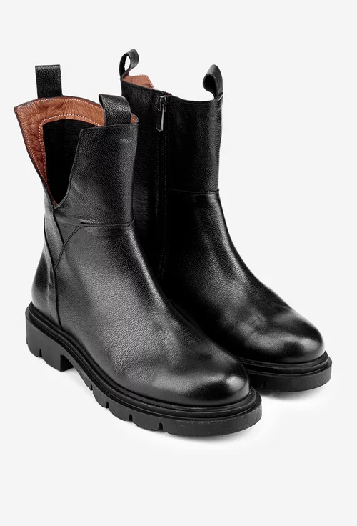 Ghete negre din piele cu decupaj lateral - Dasha.ro