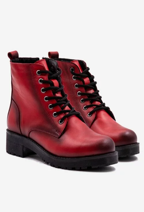 Ghete rosii din piele naturala box - Dasha.ro