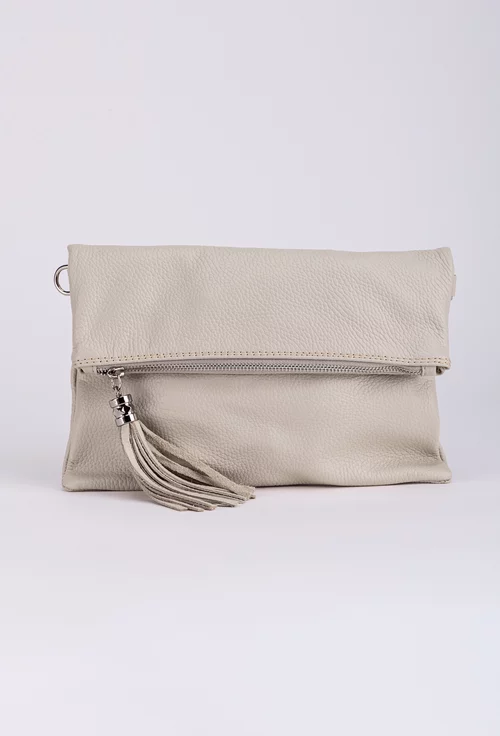 Poseta bej din piele cu detaliu ciucure - Dasha.ro