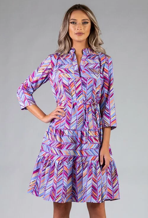 Rochie ampla mov din bumbac cu volane - Dasha.ro