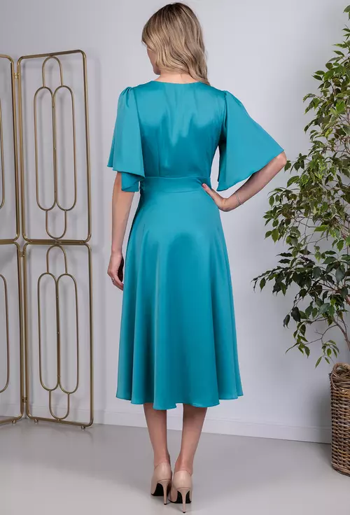 Rochie bleu cu maneci tip clopot - Dasha.ro