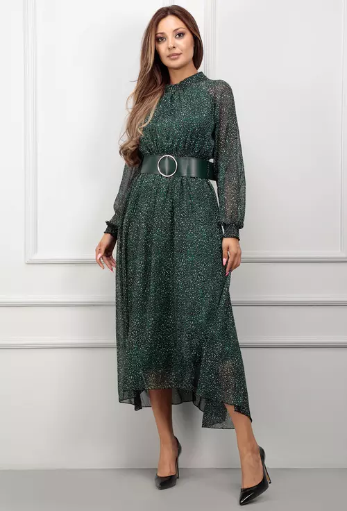 Rochie cu imprimeu verde inchis din voal - Dasha.ro