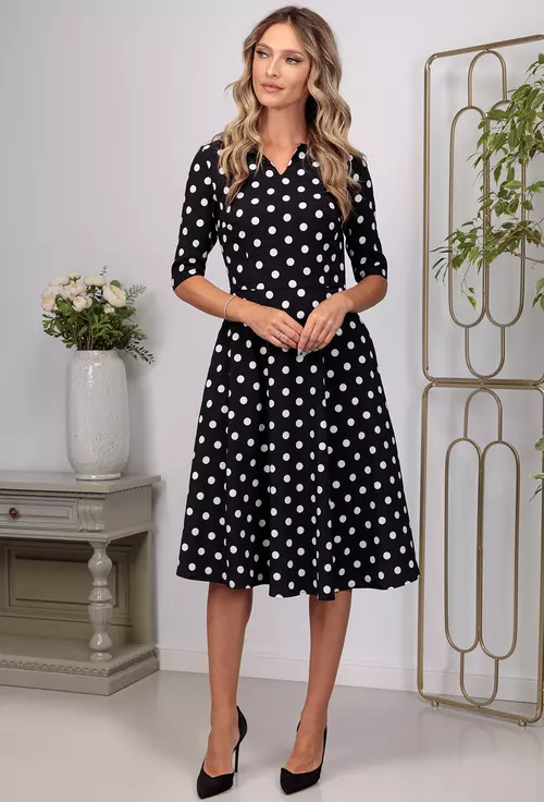 Rochie neagra cu buline si buzunare - Dasha.ro