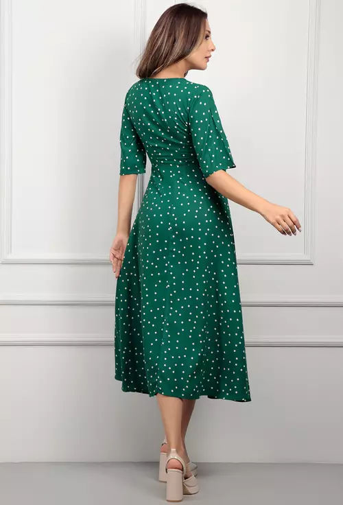 Rochie verde cu buline albe - Dasha.ro