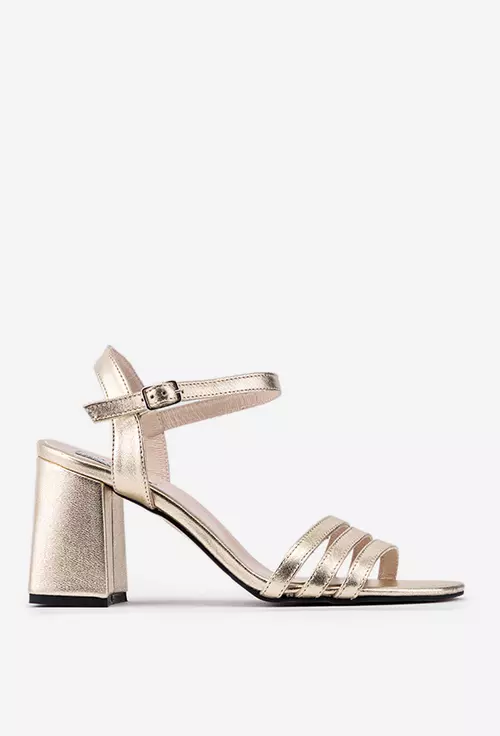 Sandale aurii din piele naturala cu toc - Dasha.ro