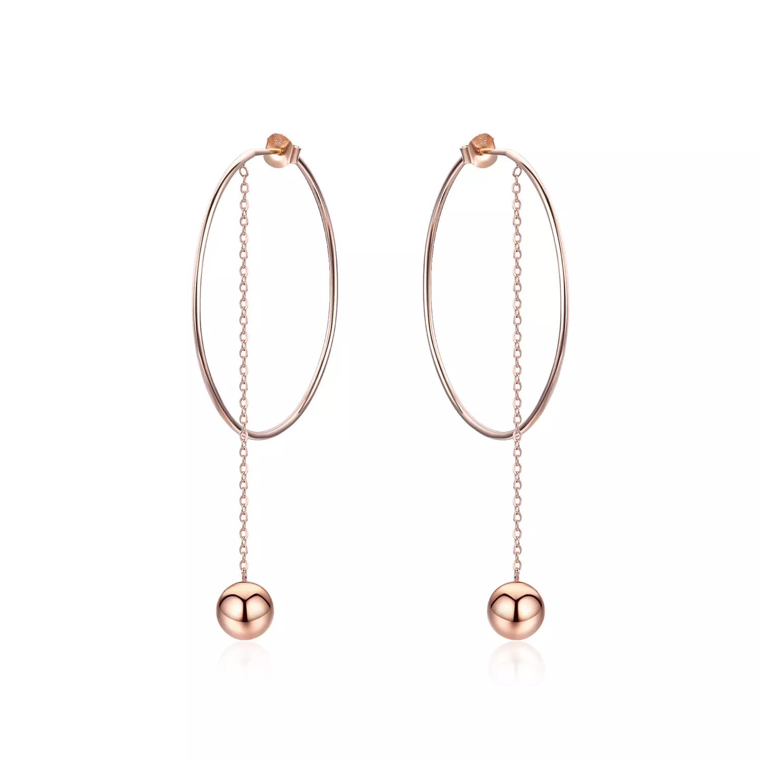 сребърни обеци Rose Gold Hoops & Chain