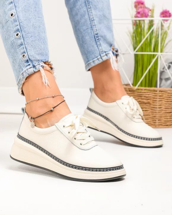 Pantofi casual dama piele naturala bej cu talpa flexibila si varf ...