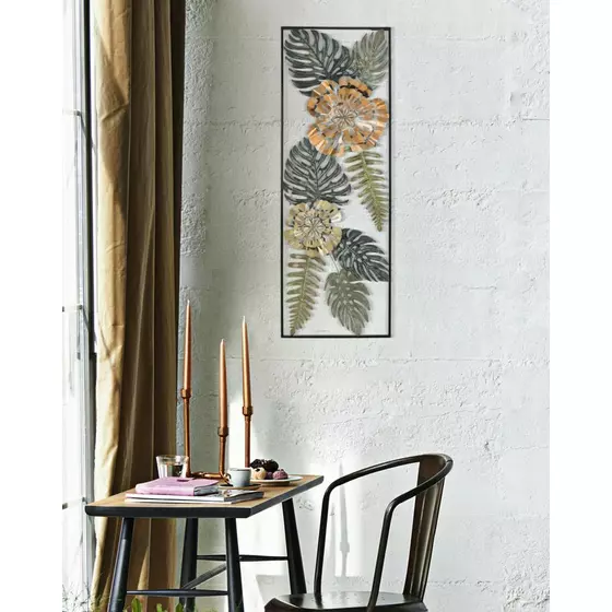 Decoratiune de perete cu frunze si flori, Roma1106, Multicolor, Metal ...