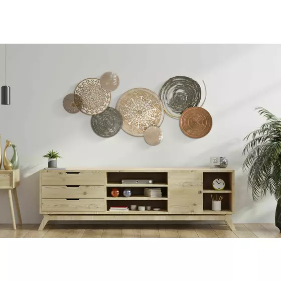 Decoratiune de perete, Roma1437, Multicolor, Metal si MDF, 80.6x167.6x8 ...