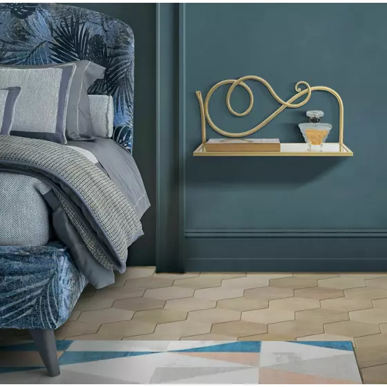 Rafturi de perete, Roma2075, Auriu, Metal, MDF si Oglinda, 20.5x41.5x18 cm