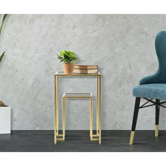 Suport pentru flori, Roma2313, Auriu, Metal si Sticla, 60x39x39 cm