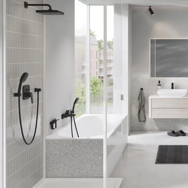 Baterie cada-dus incastrata Grohe Cubeo negru mat fara corp ingropat ...