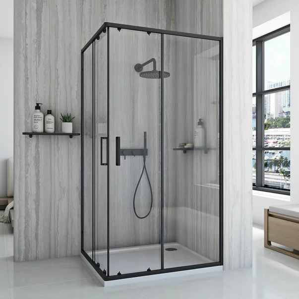 Cabina de dus dreptunghiulara cu usi glisante negru Rea City 80x100 cm ...