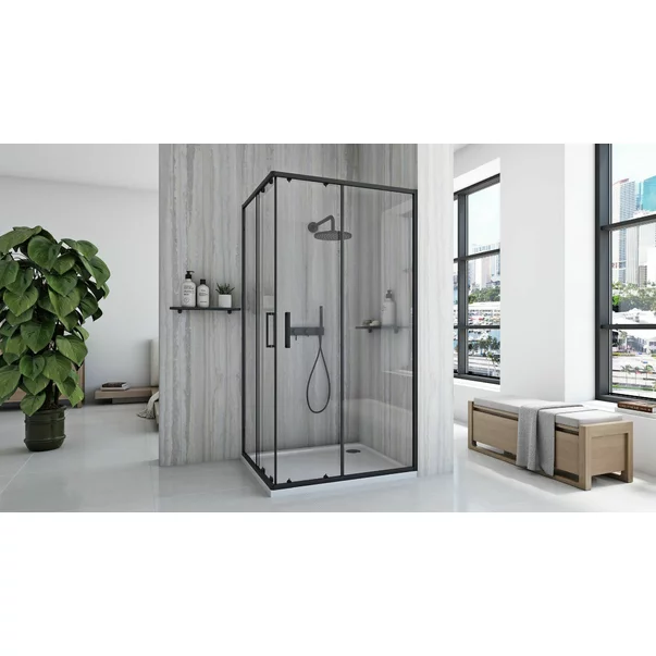 Cabina de dus dreptunghiulara cu usi glisante negru Rea City 80x100 cm ...