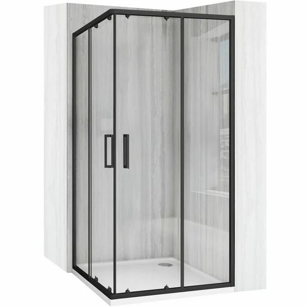 Cabina de dus patrata cu usi glisante negru Rea City 90x90 cm si cadita ...