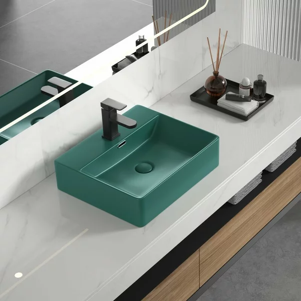 Lavoar pe blat Inter Ceramic Art verde inchis mat 50 cm ICB 5042GREEN ...