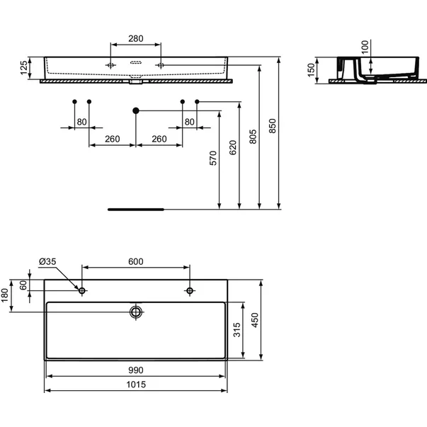 Lavoar suspendat Ideal Standard Atelier Extra alb lucios cu 2 orificii ...