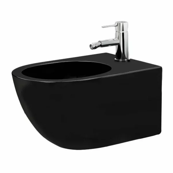 Pachet vas wc negru mat, capac slim softclose si bideu suspendat negru ...