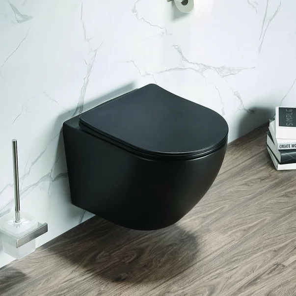Pachet vas wc negru mat Rune Ivaldi, capac slim softclose si set ...