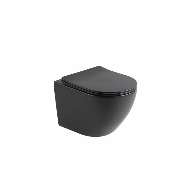 Pachet vas wc negru mat Rune Ivaldi, capac slim softclose si set ...