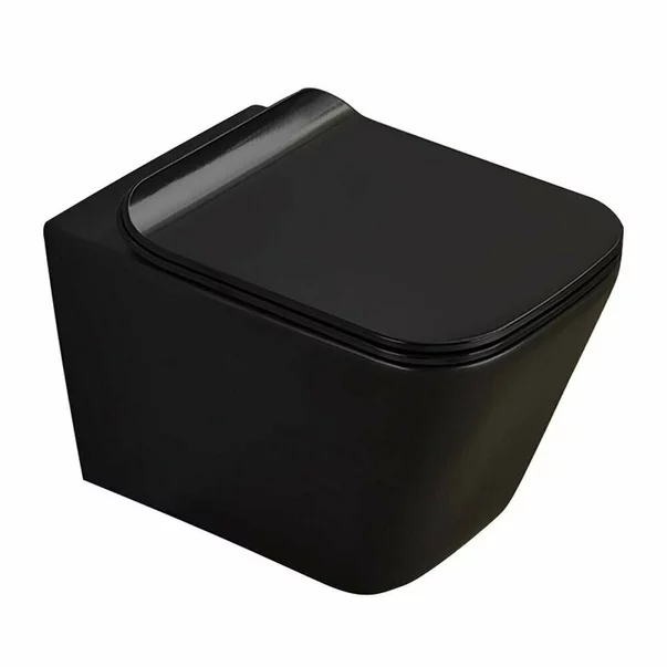 Pachet vas wc negru mat Rune Jord, capac slim softclose si set rezervor ...