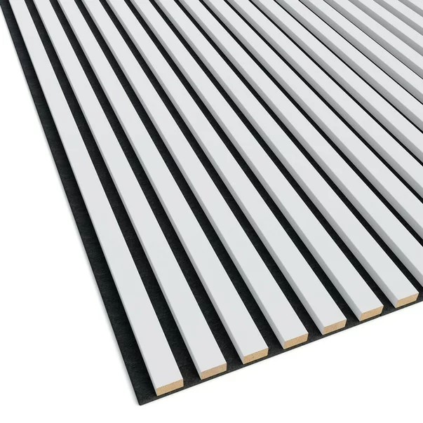 Panou riflaj decorativ/acustic Lameo Mini din MDF finisaj alb mat ...