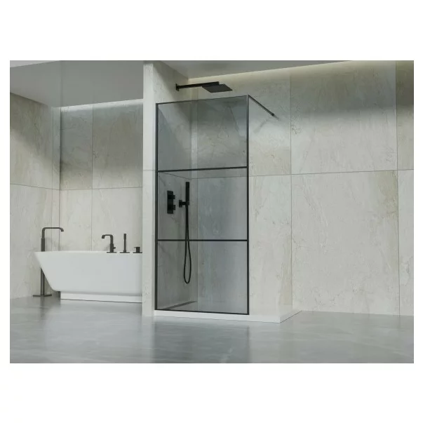 Paravan de dus tip Walk-In Inter Ceramic profil negru mat - sticla ...