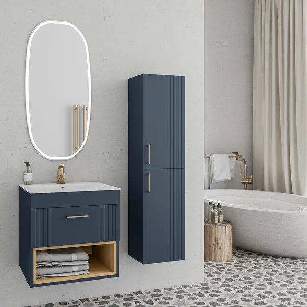 Set dulap baza suspendat bleumarin cu 1 sertar Drop Lines Athena si ...