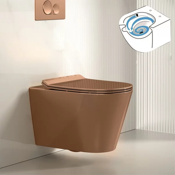 Set vas WC suspendat Inter Ceramic cu capac softclose rose gold ...