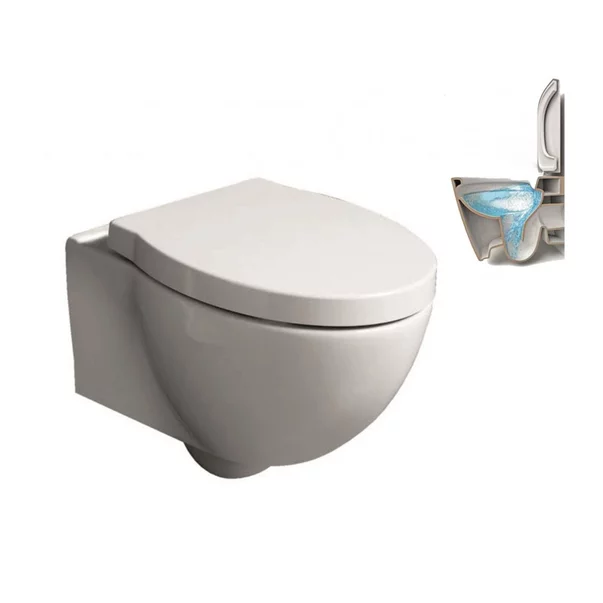 Set vas WC suspendat Inter Ceramic Rimless alb lucios capac softclose ...