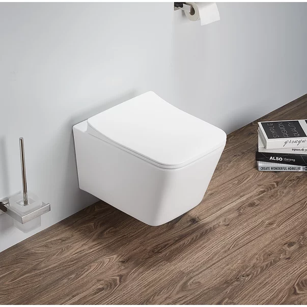 Set vas WC suspendat Inter Ceramic Rimless alb mat cu capac softclose ...