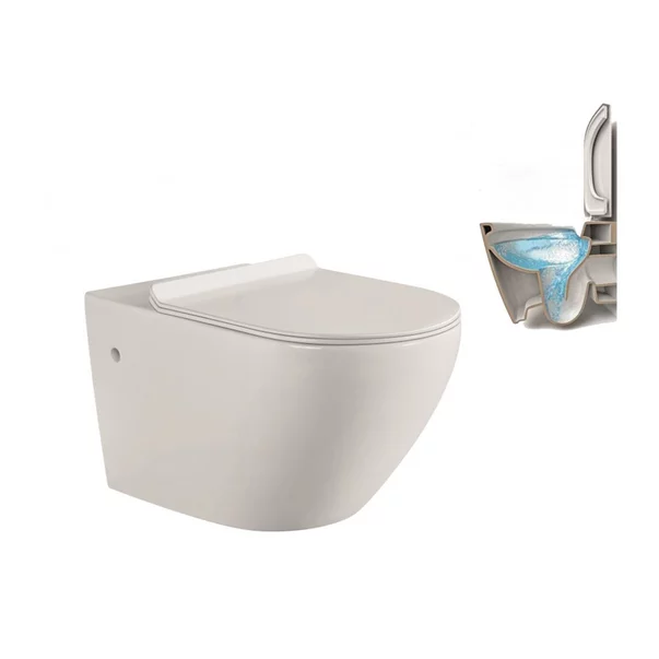 Set vas WC suspendat Inter Ceramic Rimless cu capac slim alb lucios ...