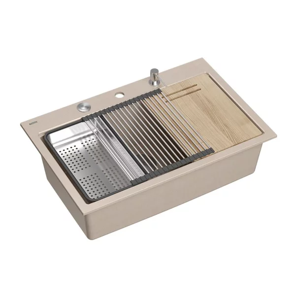 Statie de lucru incastrata Quadron Unique Marc 110 bej - inox 1 cuva ...