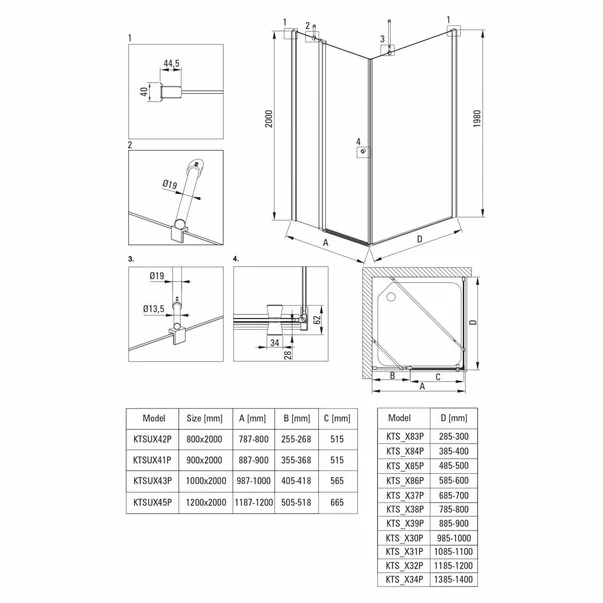 Usa de dus pivotanta Deante Kerria Plus negru 120 cm KTSUN45P | Neakaisa.ro