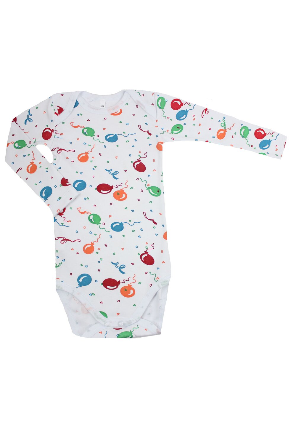 Body maneca lunga, alb cu balonase colorate