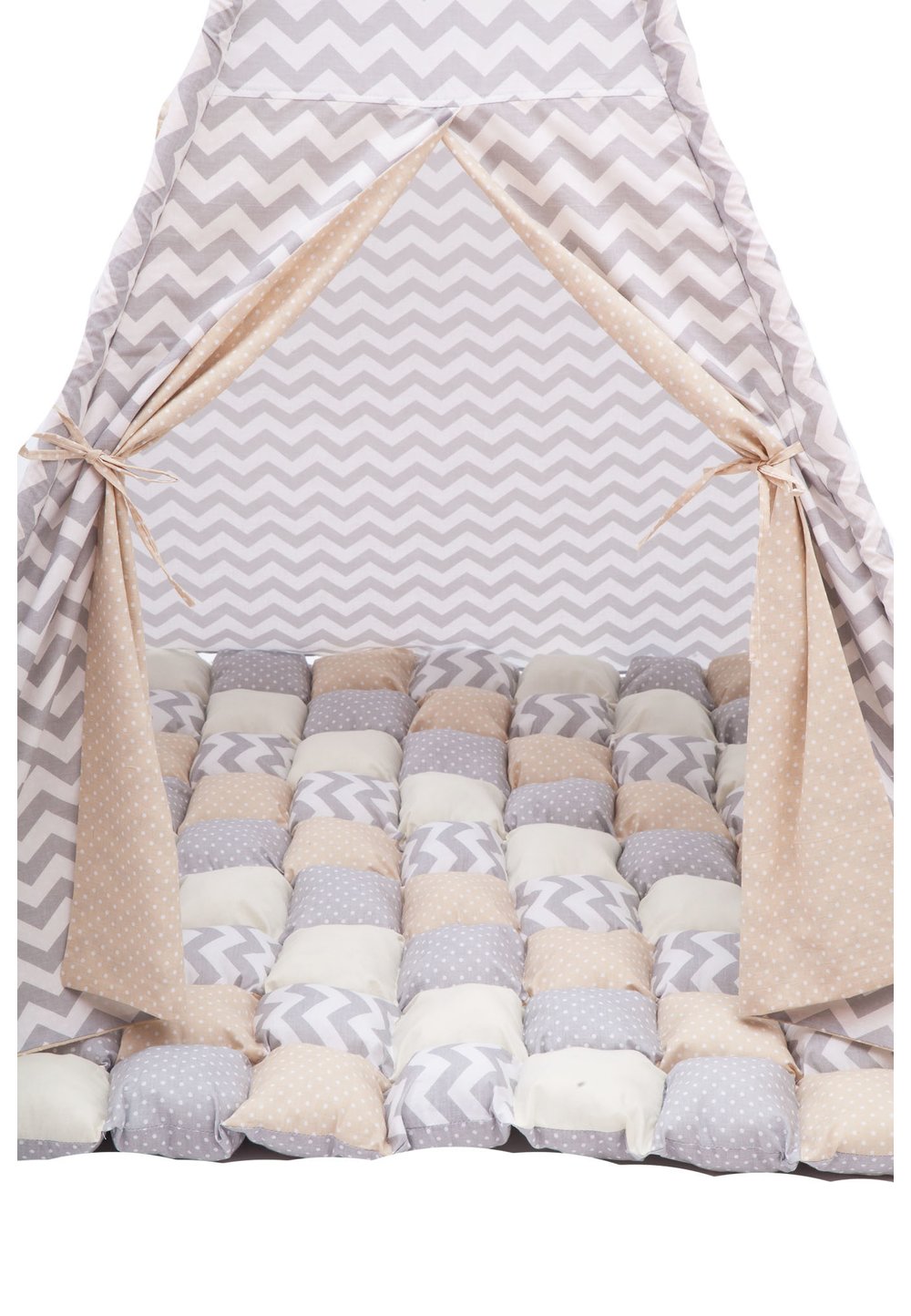 Cort teepee, crem cu gri, saltea de joaca inclusa