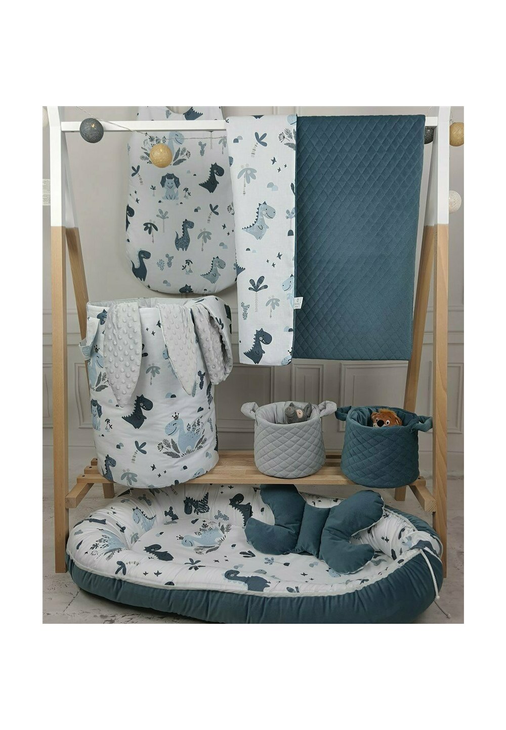 Cos pentru diverse articole bebe mici, catifea, verde, 18 x 17 cm