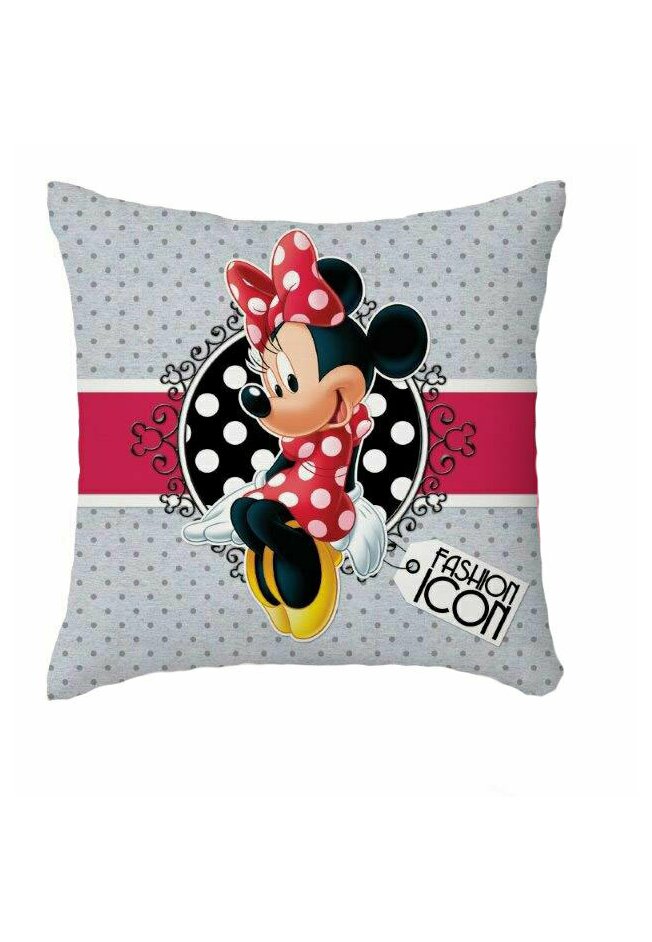 Fata perna, Minnie Mouse, gri cu bulinute gri, 40x40 cm