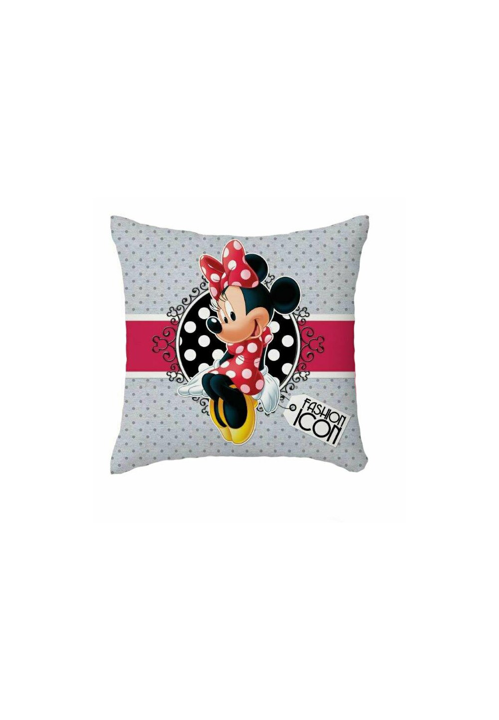 Fata perna, Minnie Mouse, gri cu bulinute gri, 40x40 cm