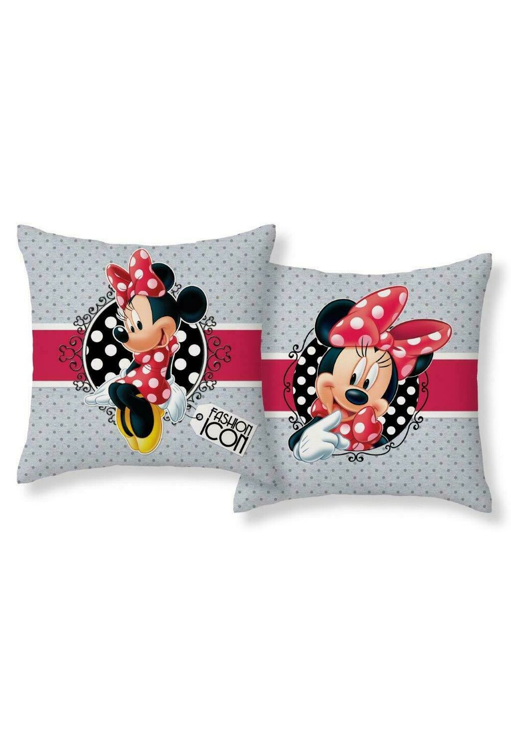 Fata perna, Minnie Mouse, gri cu bulinute gri, 40x40 cm