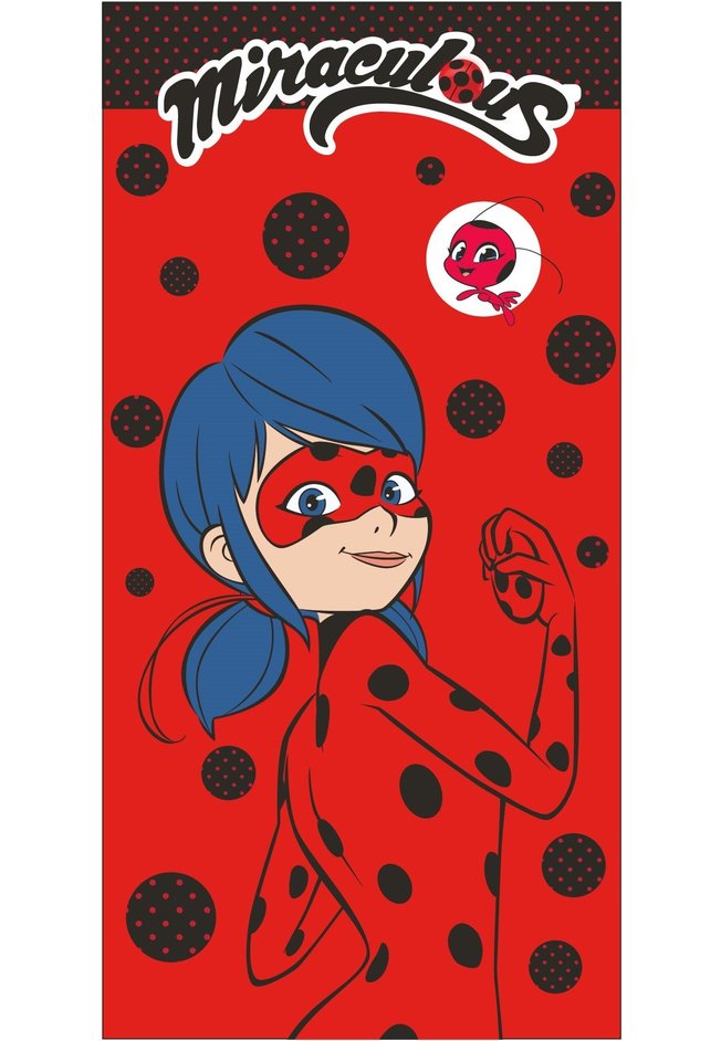 Prosop, Miraculous, rosu cu buline negre, 70x140cm